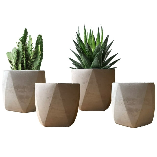 Geometric Ceramic Plant Pots Set 4, Drainage, Small Cactus Succulent ...