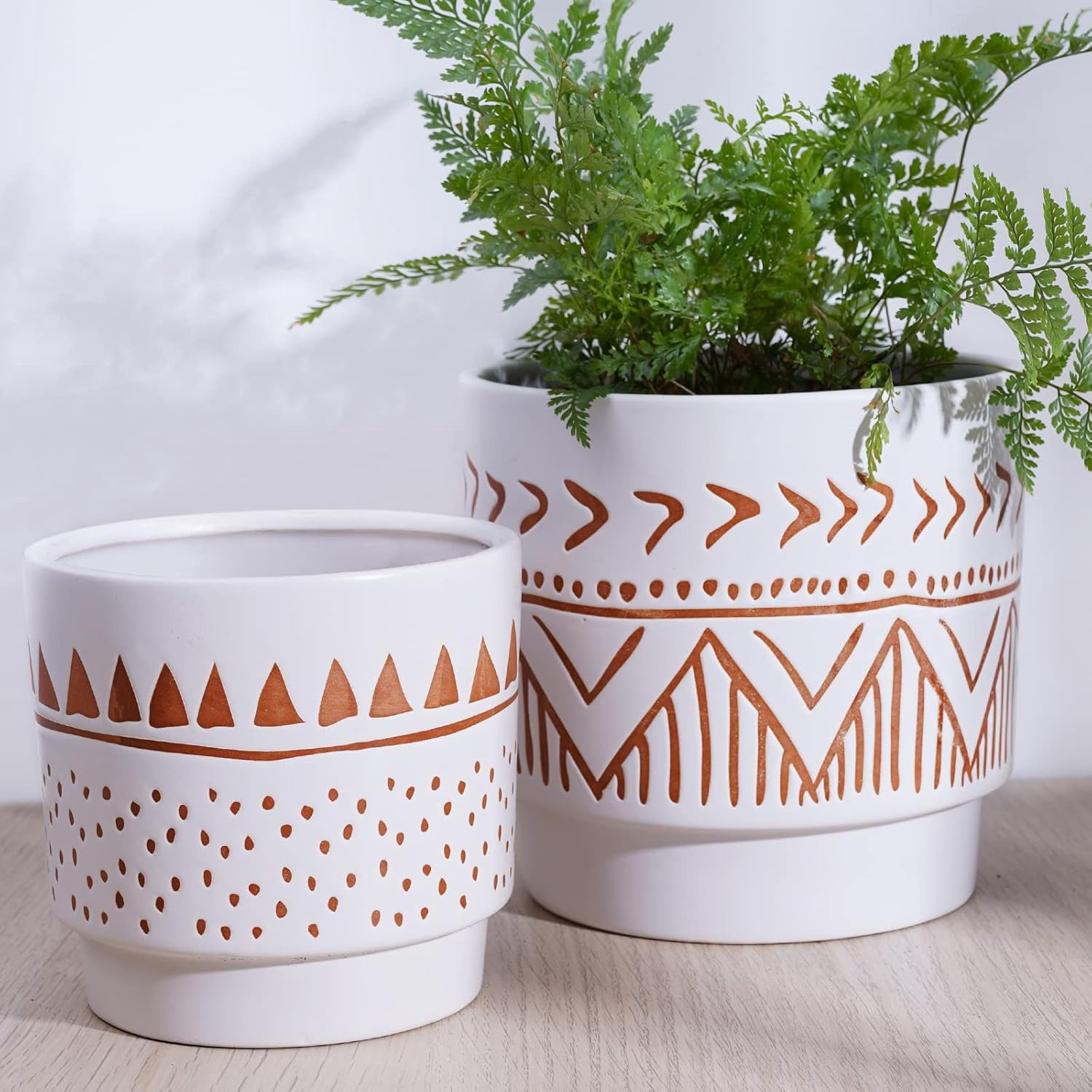 Geometric Ceramic Planters, 6 Inch Hand-Painted Ceramic Embossed Plant ...