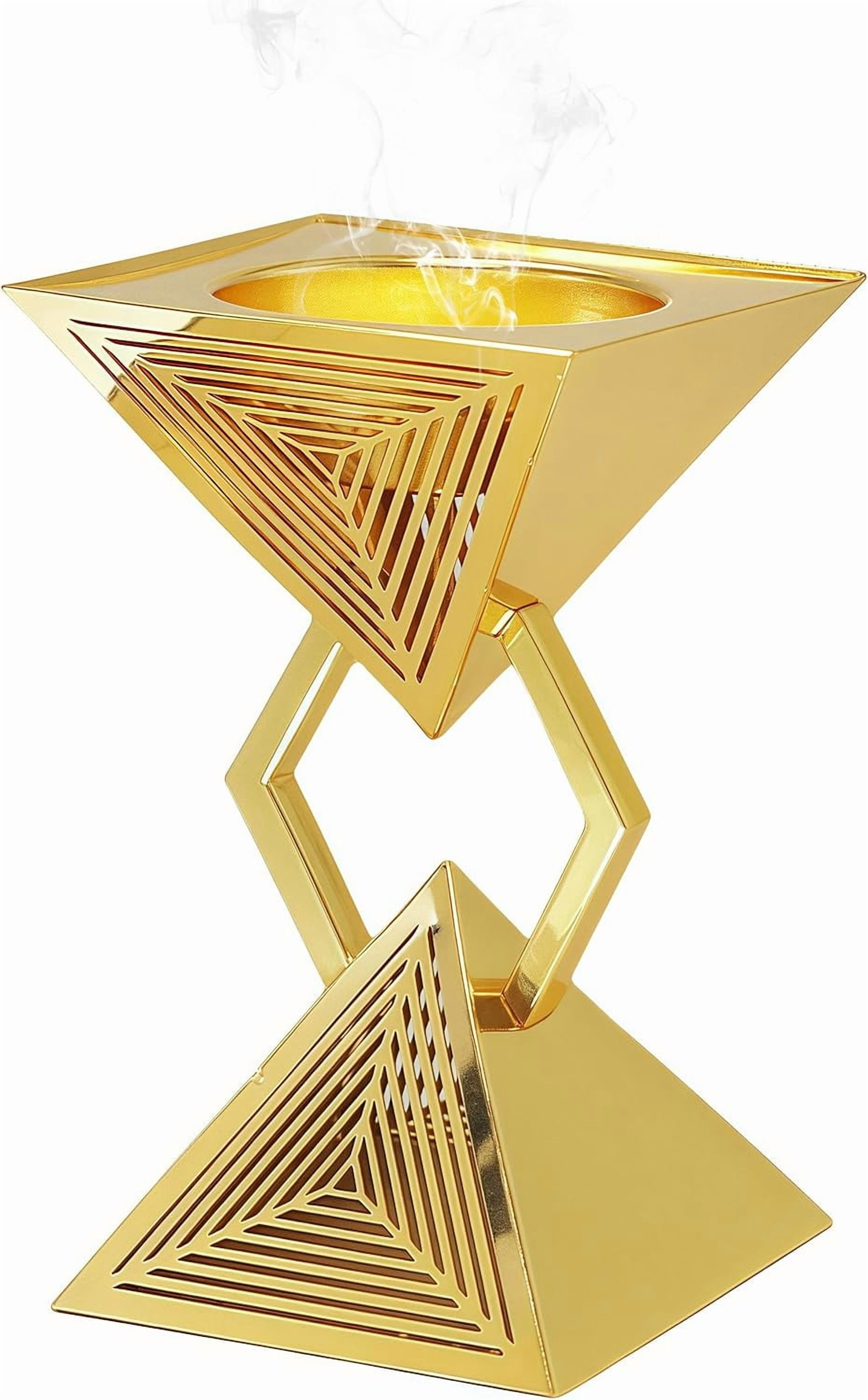 Pyramid-Shaped Gold Incense Burner, Geometric Metal Mabkhara Bakhoor ...