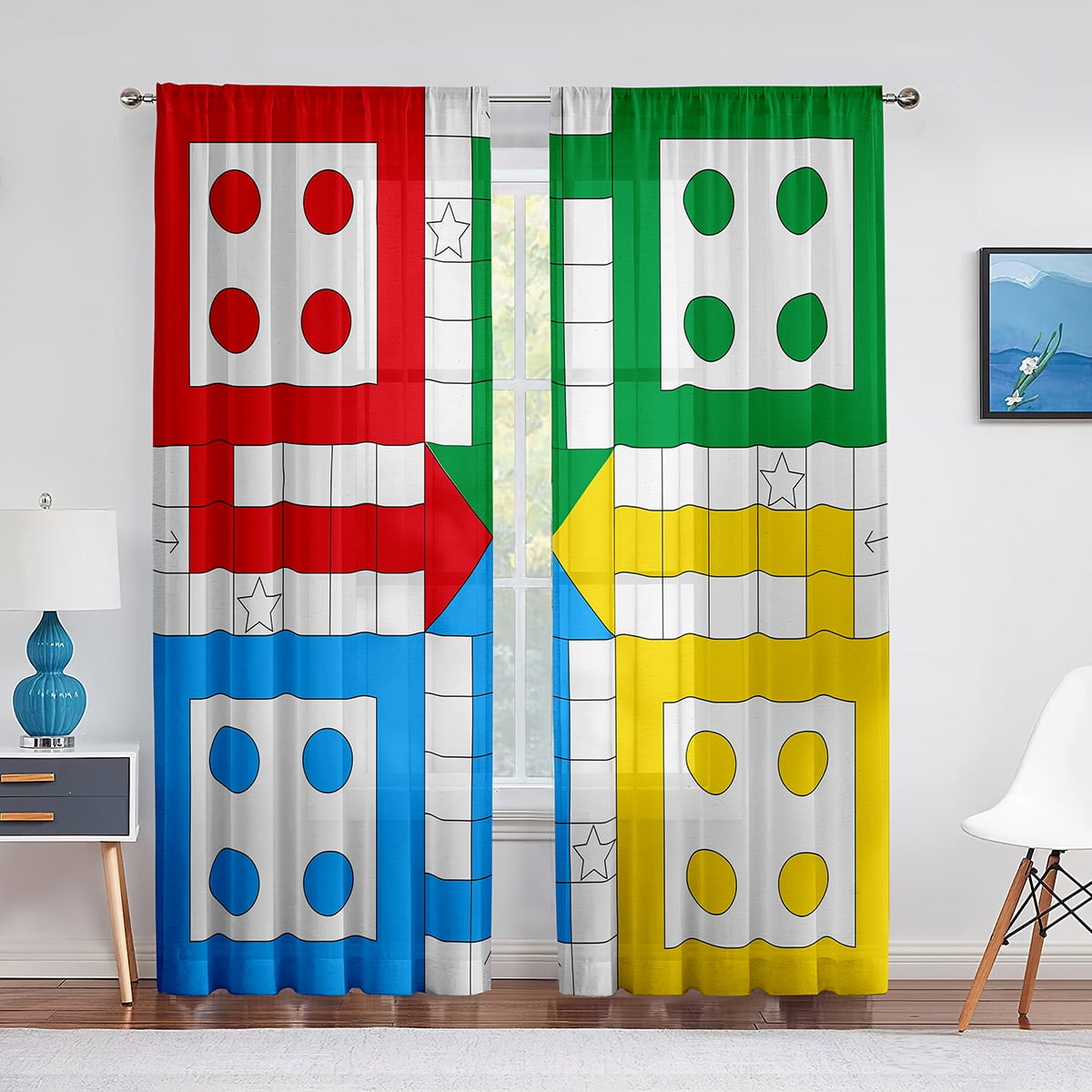 Geometric Chess Borad Sports Games Curtain for Bedroom Window Curtain ...