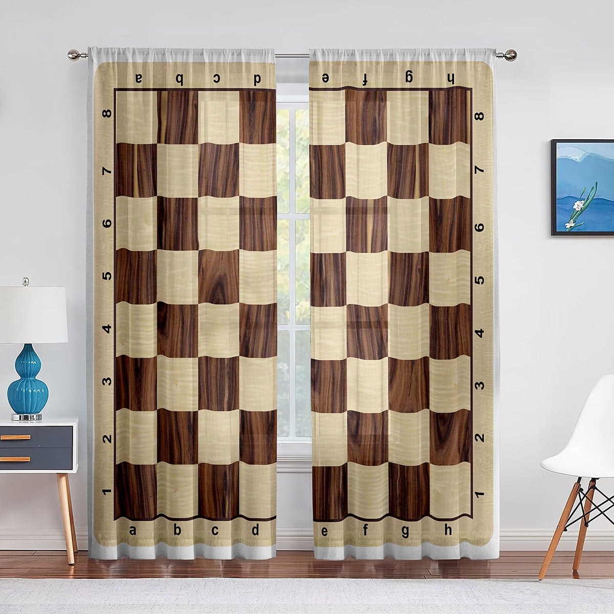 Geometric Chess Borad Sports Games Curtain for Bedroom Window Curtain ...