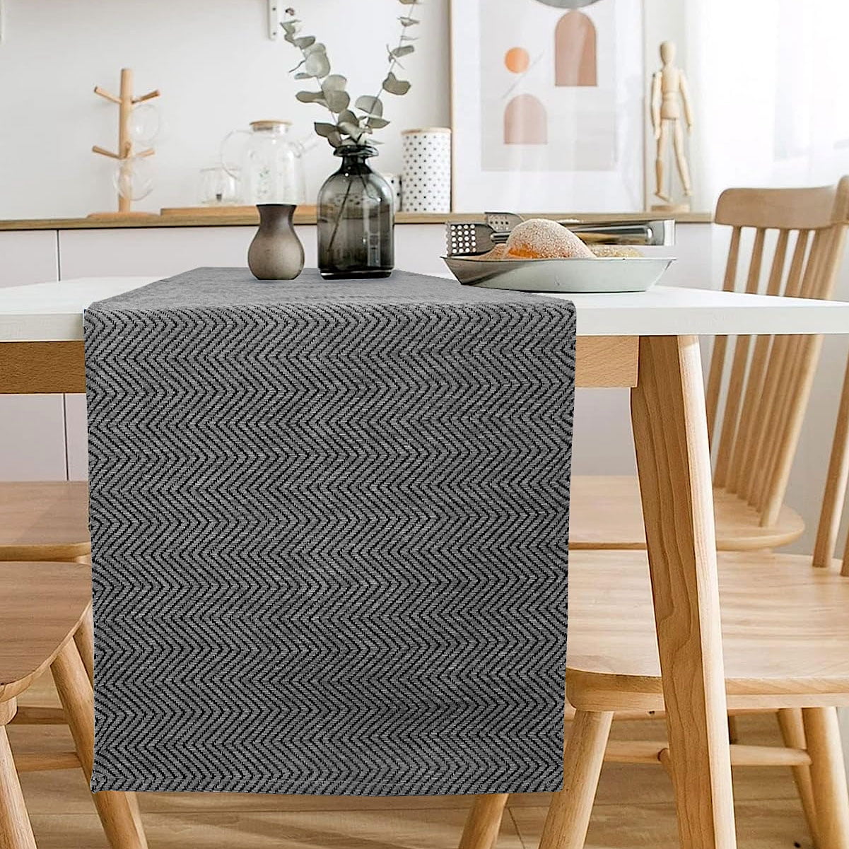 Geometric Chevron Patterned Table Runner 72 Inches Long Dark Gray ...