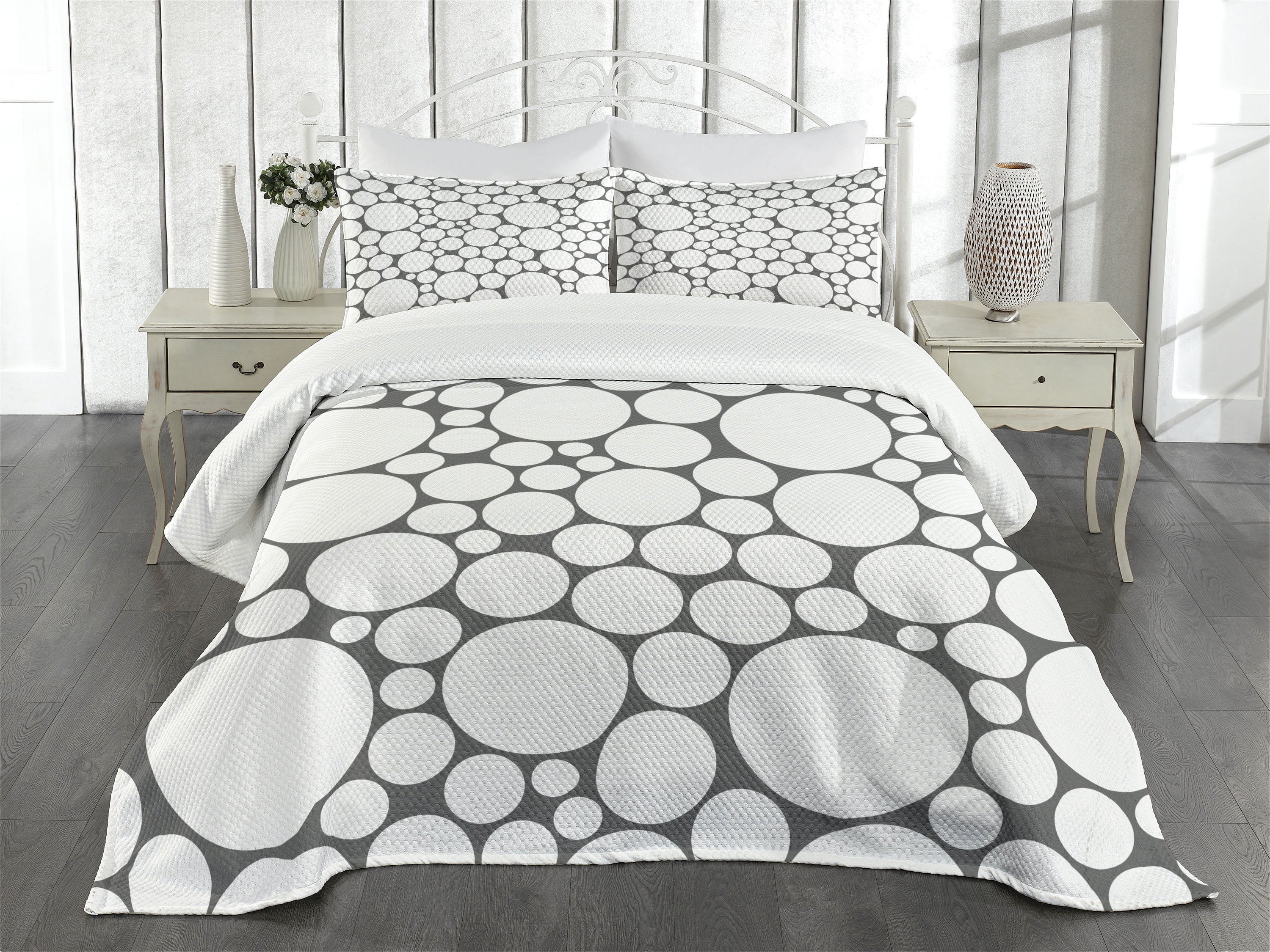 Geometric Circle Bedspread Set King Size, Retro Pattern with Large ...
