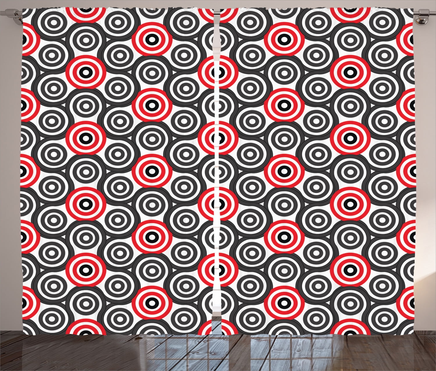 Ambesonne Geometric Curtains 2 Panel Set, Oval Mosaic, 108" x 84", Red ...