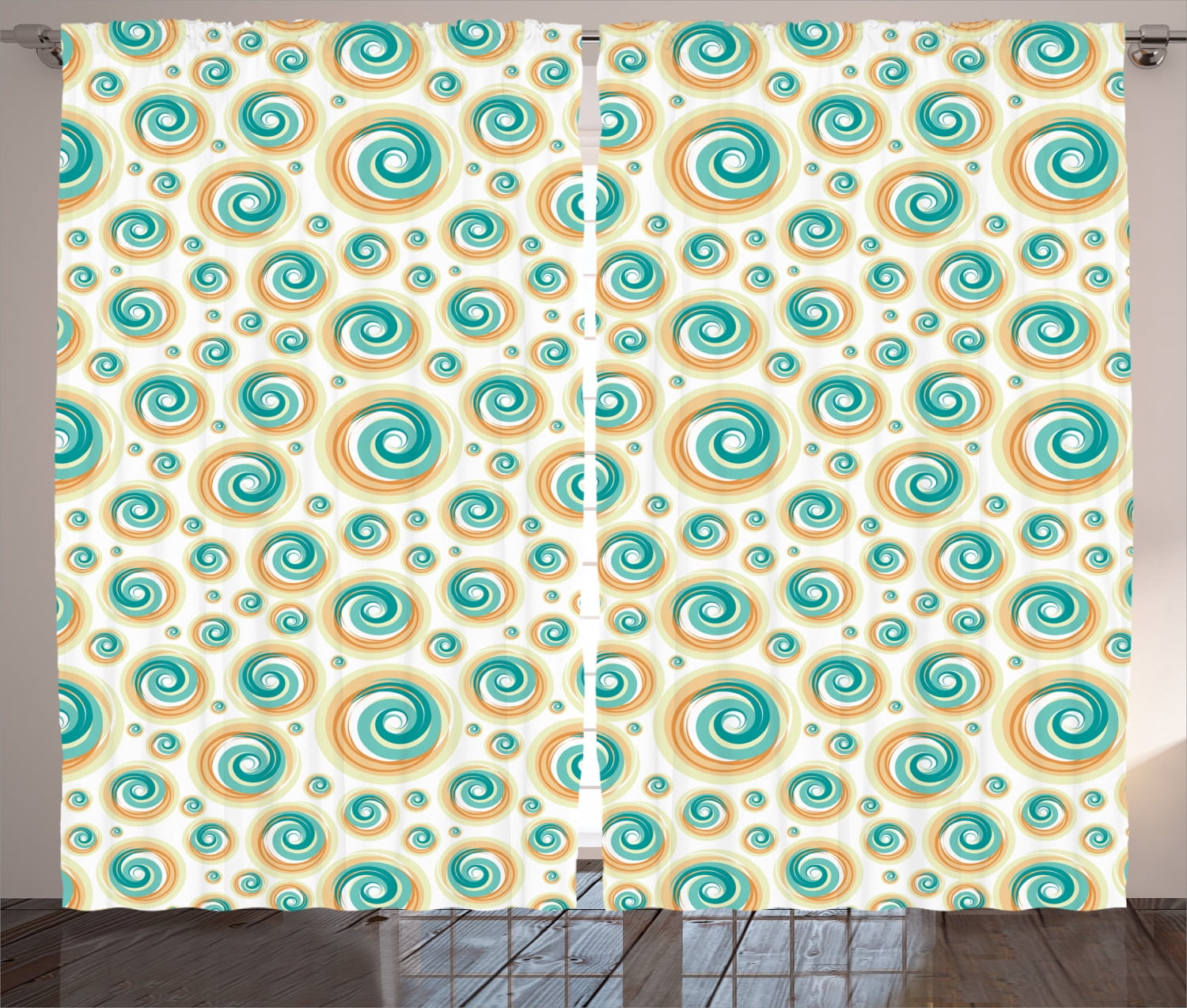 Ambesonne Geometric Curtains 2 Panel Set, Spiral Circle Tile, 108" x 90 ...