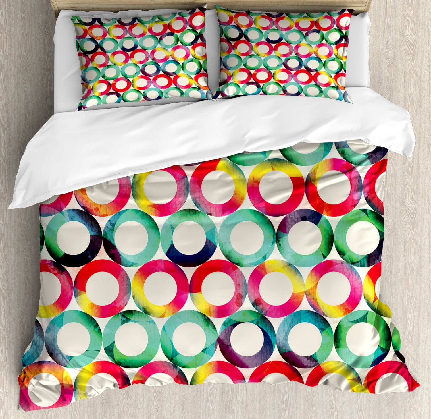 Geometric Circle Decor Queen Size Duvet Cover Set, Vibrant Style ...