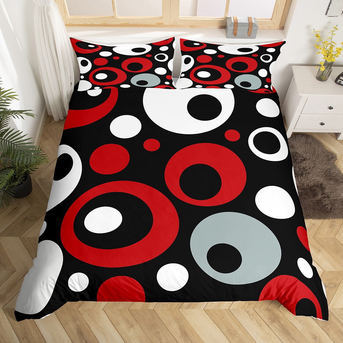 Geometric Circle Duvet Cover Red Black Geometry Bedding Set King Adults ...