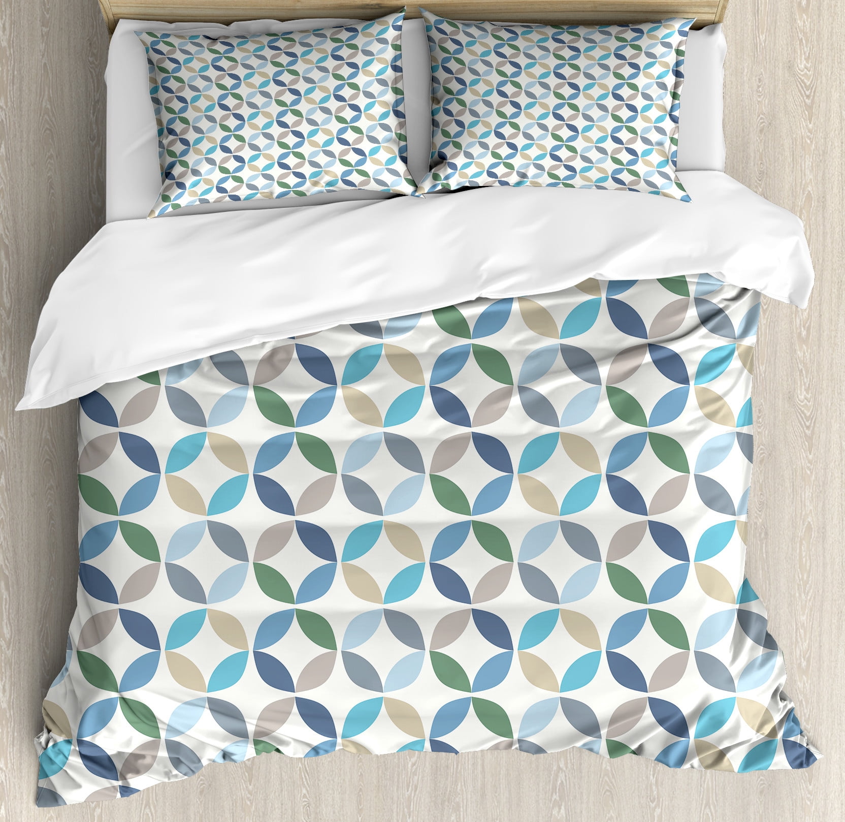 Geometric Circle Duvet Cover Set, Pastel Color Effects Oval Point Old ...