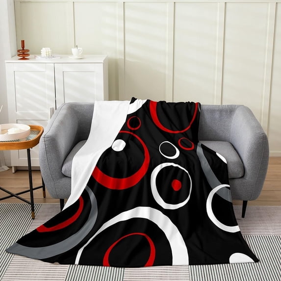 Geometric Circle Fleece Flannel Fuzzy Blanket Red Black White Plush ...