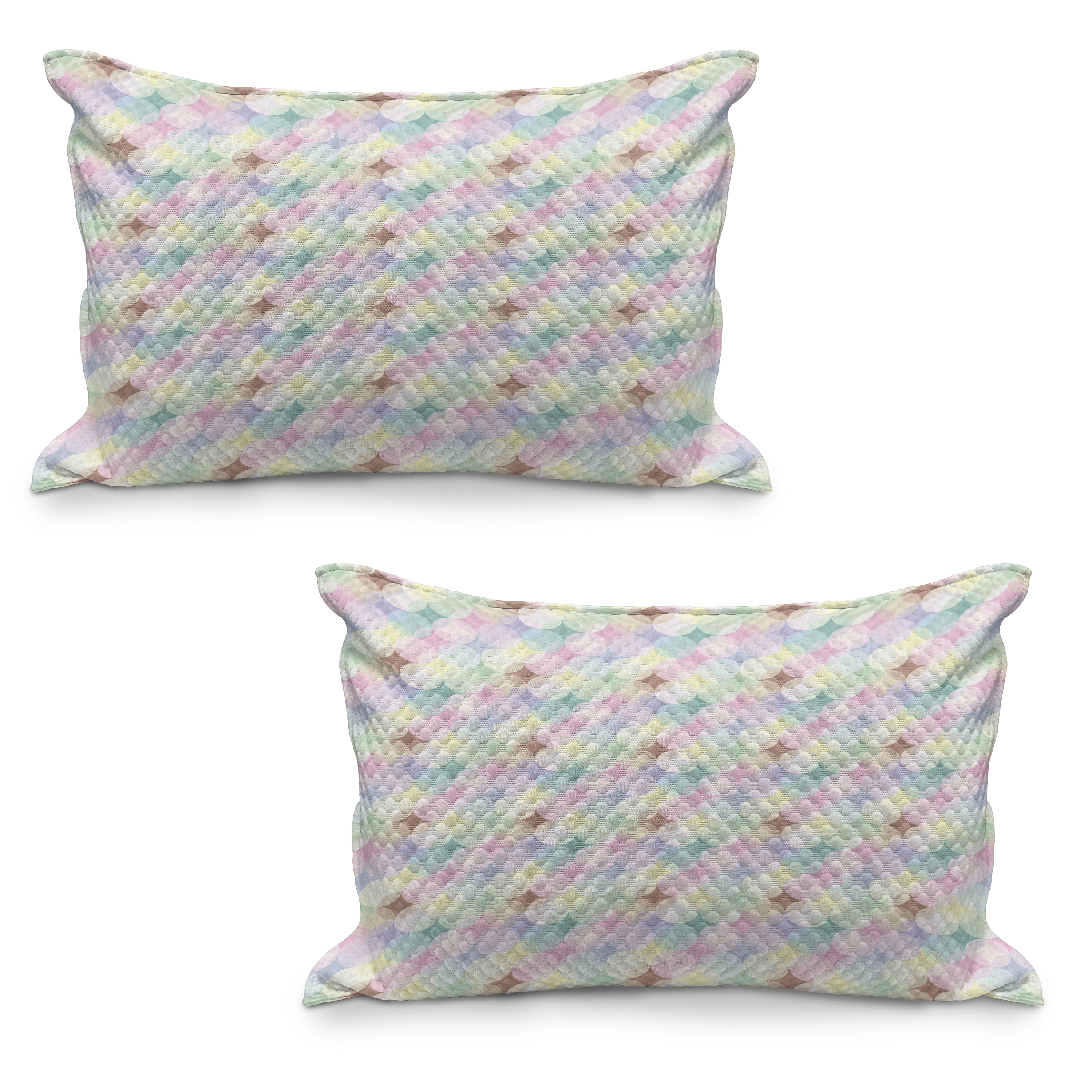 Geometric Circle Quilted Pillowcover Set of 2, Soft Circular Forms with ...