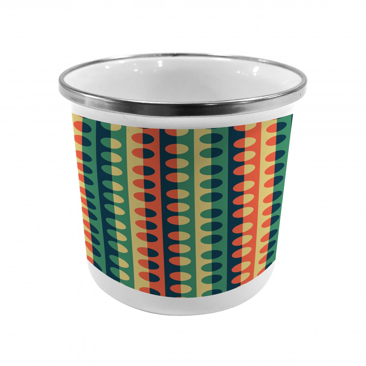 Geometric Circle Steel Camping Mug, Pop Art Style Vertical Striped Half ...