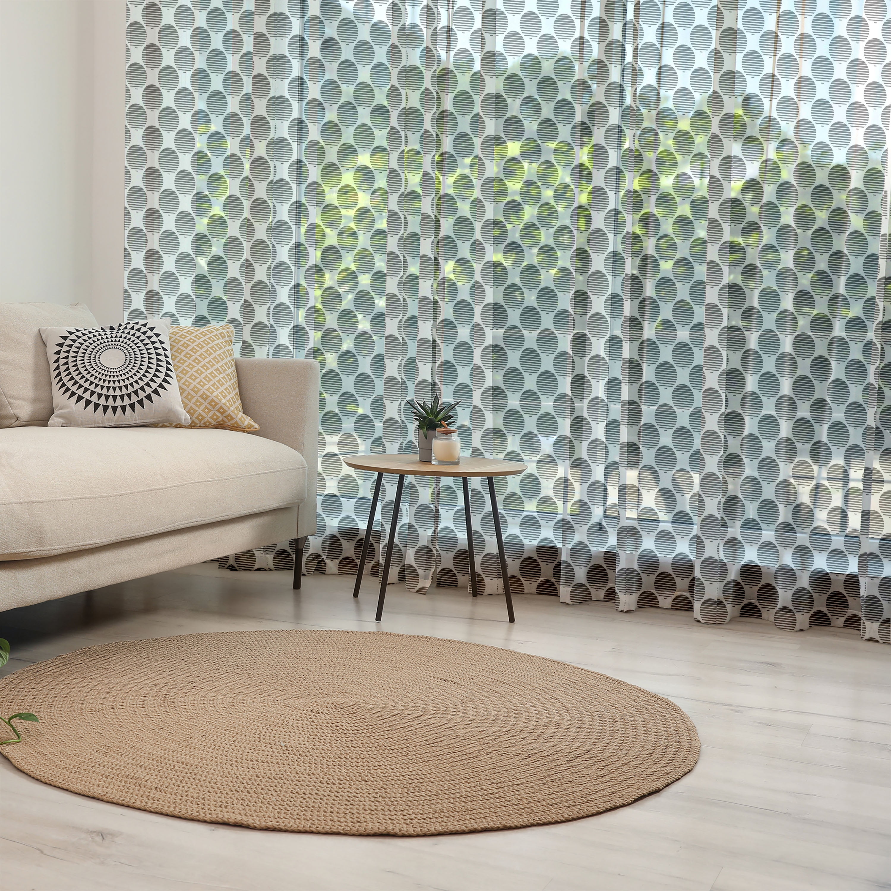 Geometric Circle Tulle Curtains with Rod Pocket, Continuous Rippling ...