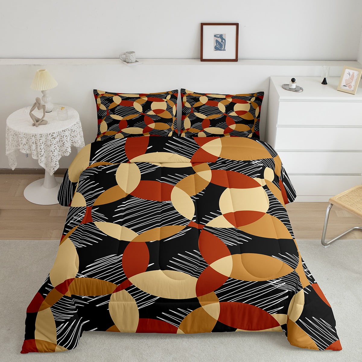 Geometric Circles Bedding Modern Abstract Rings Comforter Set, Geometry ...