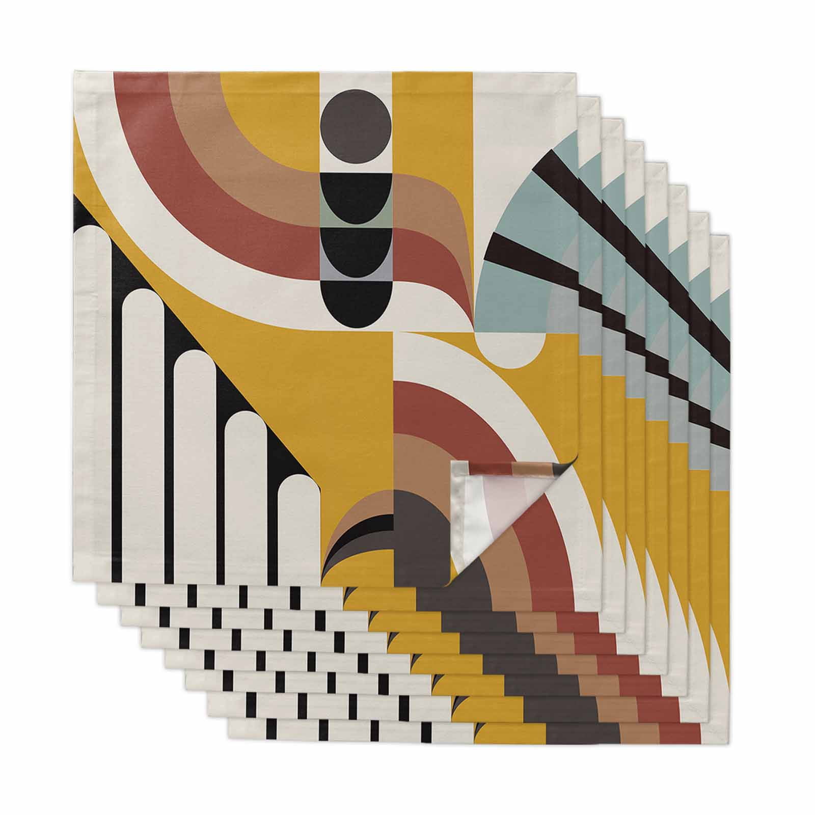 Geometric,Cloth Napkins,Abstract Black Middle Century Boho Yellow Red ...