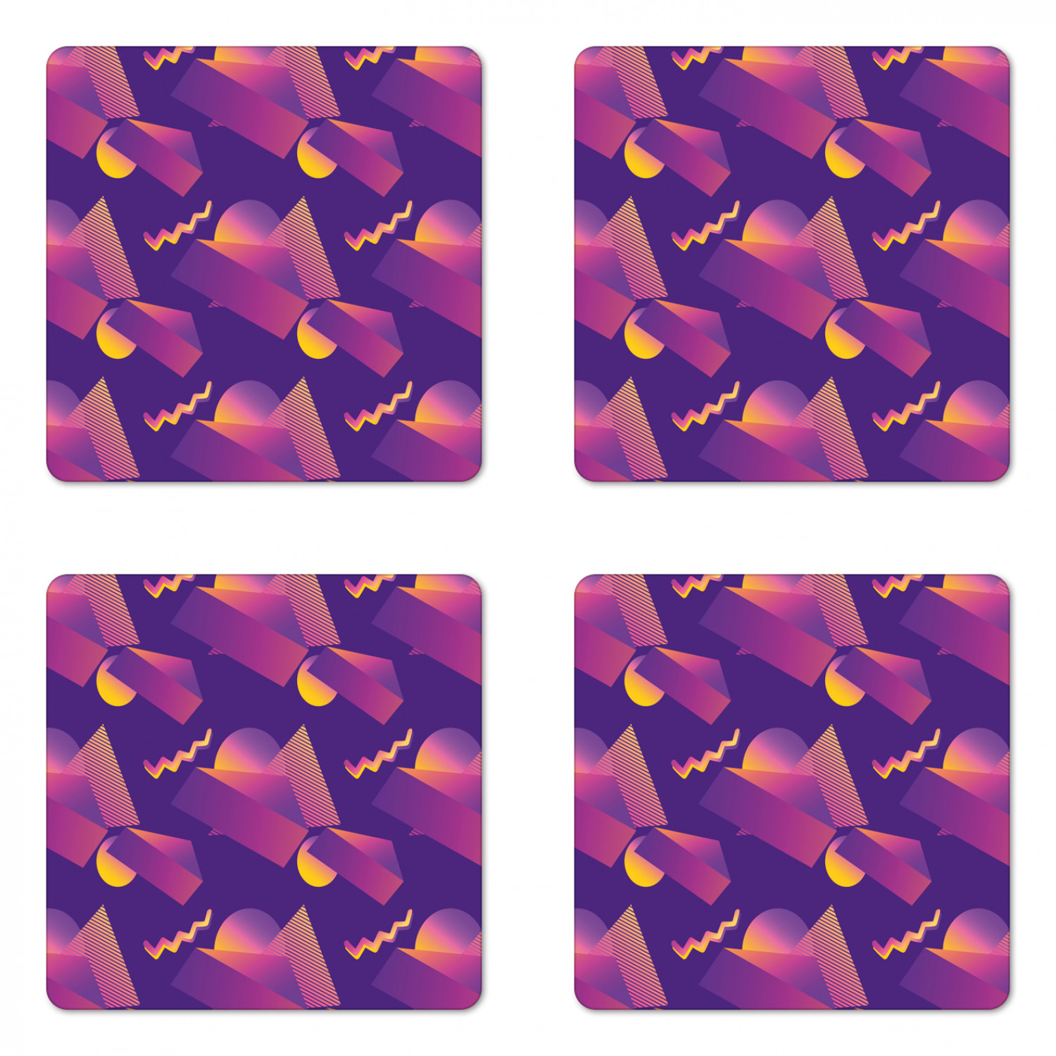 Geometric Coaster Set of 4, Memphis Style Pattern of Rounds Waves ...