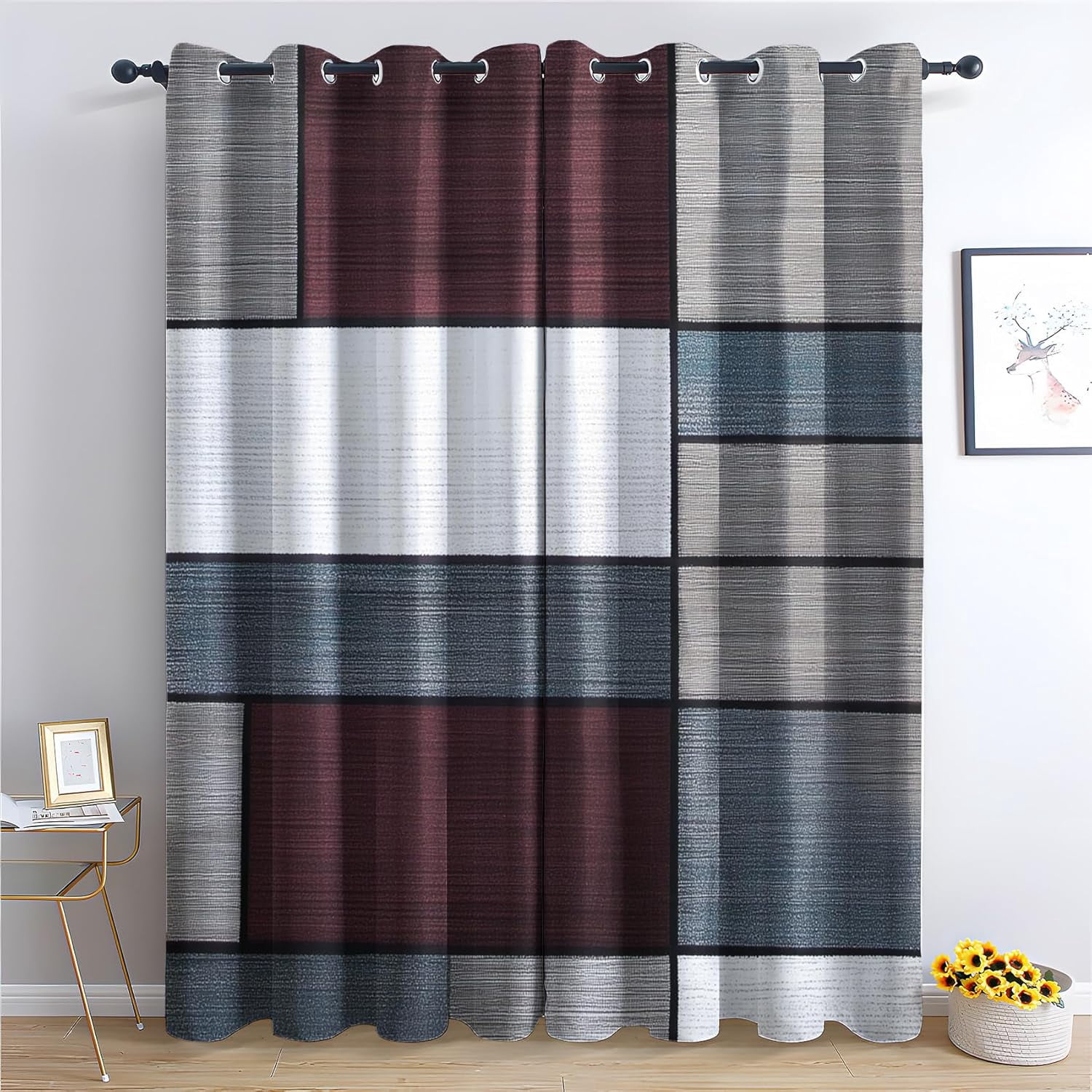 Geometric Color Block Blackout Curtains for Bedroom, Living Room Decor ...