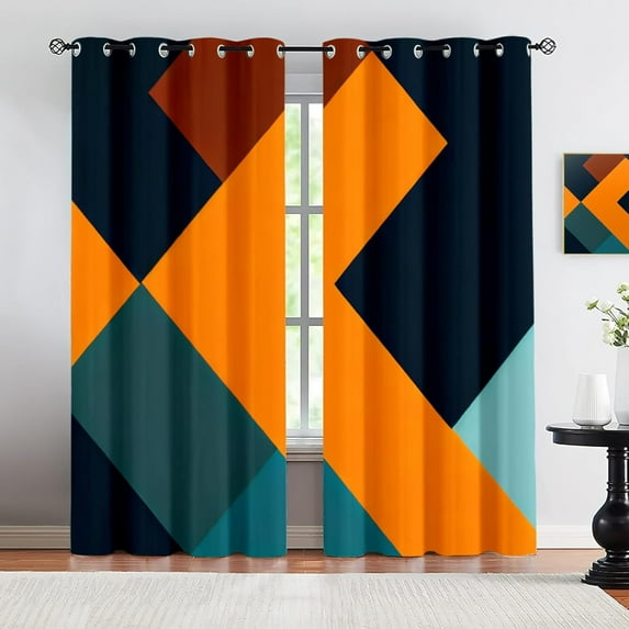Geometric Color Block Splicing Blackout Window Curtain, Modern Abstract ...
