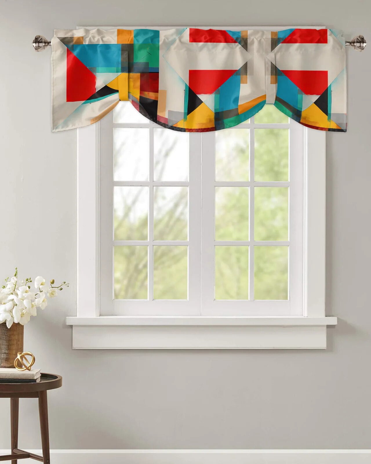 Geometric Color Blocks Line Kitchen Valance Curtain Window Valance for ...