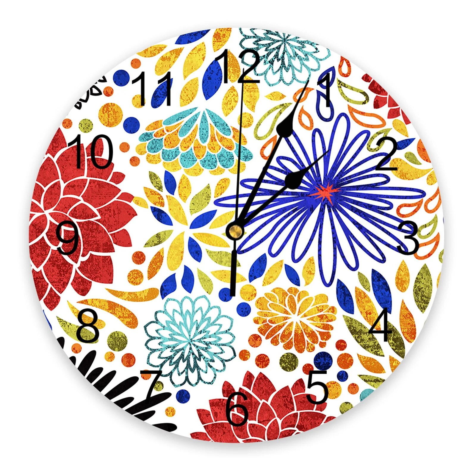 Geometric Colorful Radiant Flowers Wall Clock Large Modern Kitchen ...
