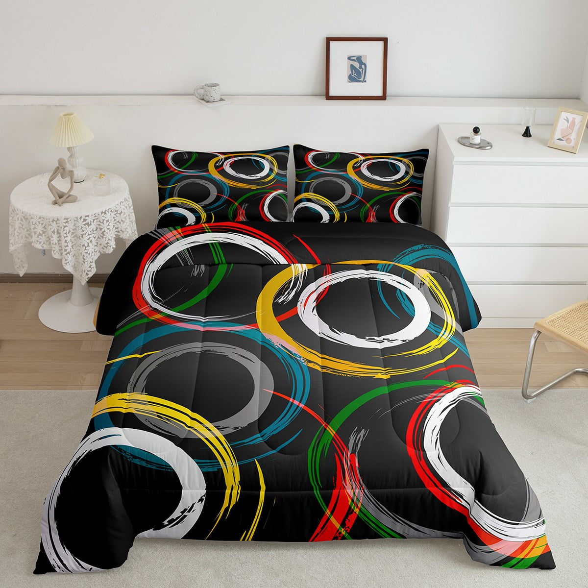 Geometric Comforter Set for Kids Boys Girls,Mid Century Swirl Circle ...