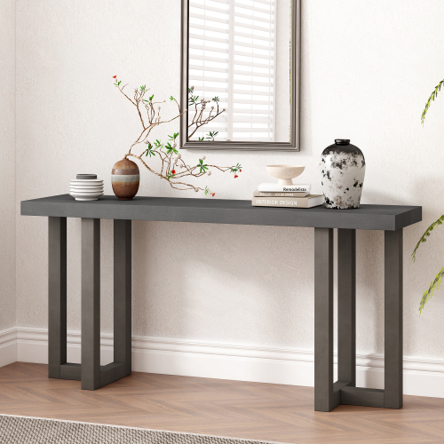 Geometric Console Table Light Grey-Dark Grey MDF with Pine Legs ...