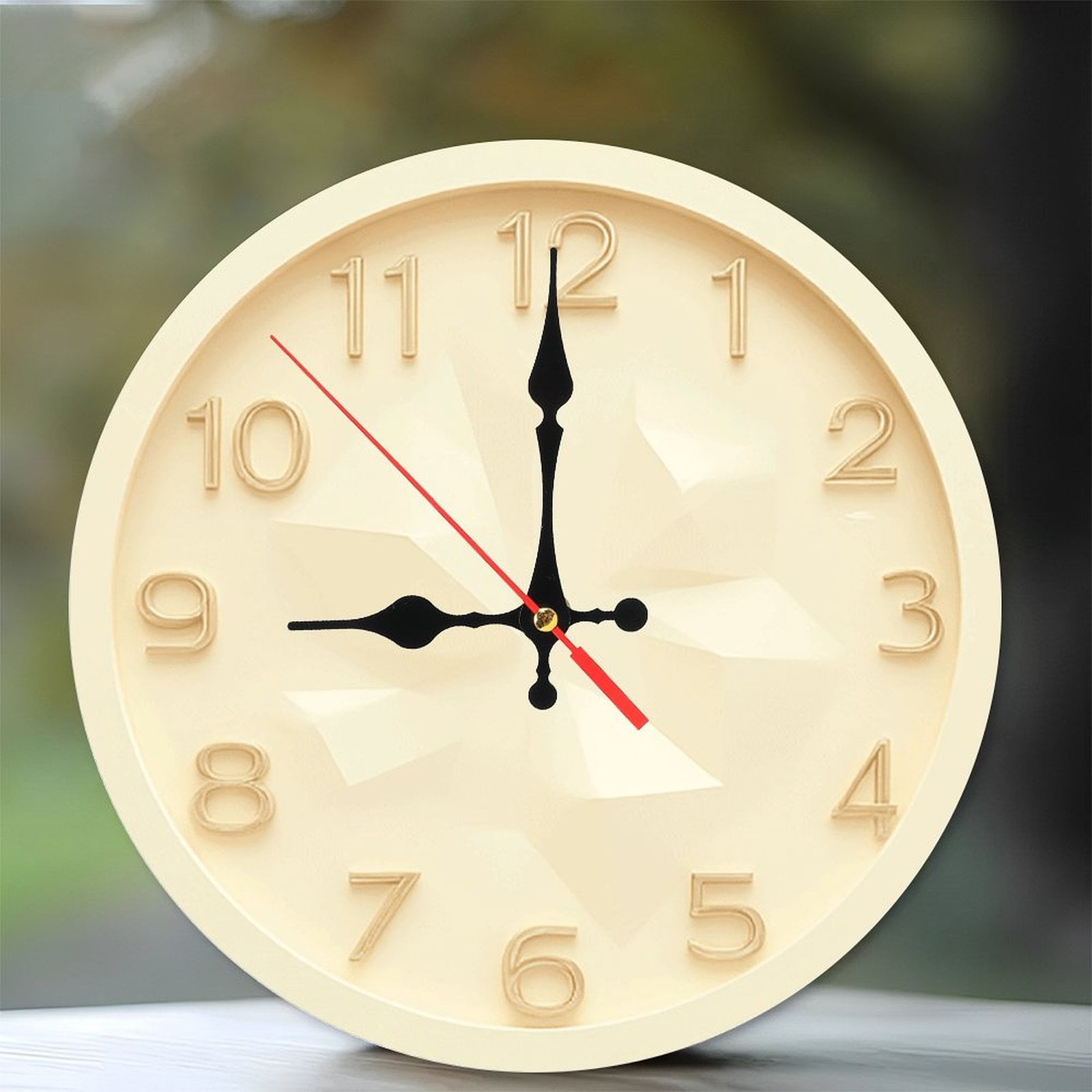 Geometric Cream Wall Clock Modern Home Decor 10-Inch Silent Wooden Wall ...