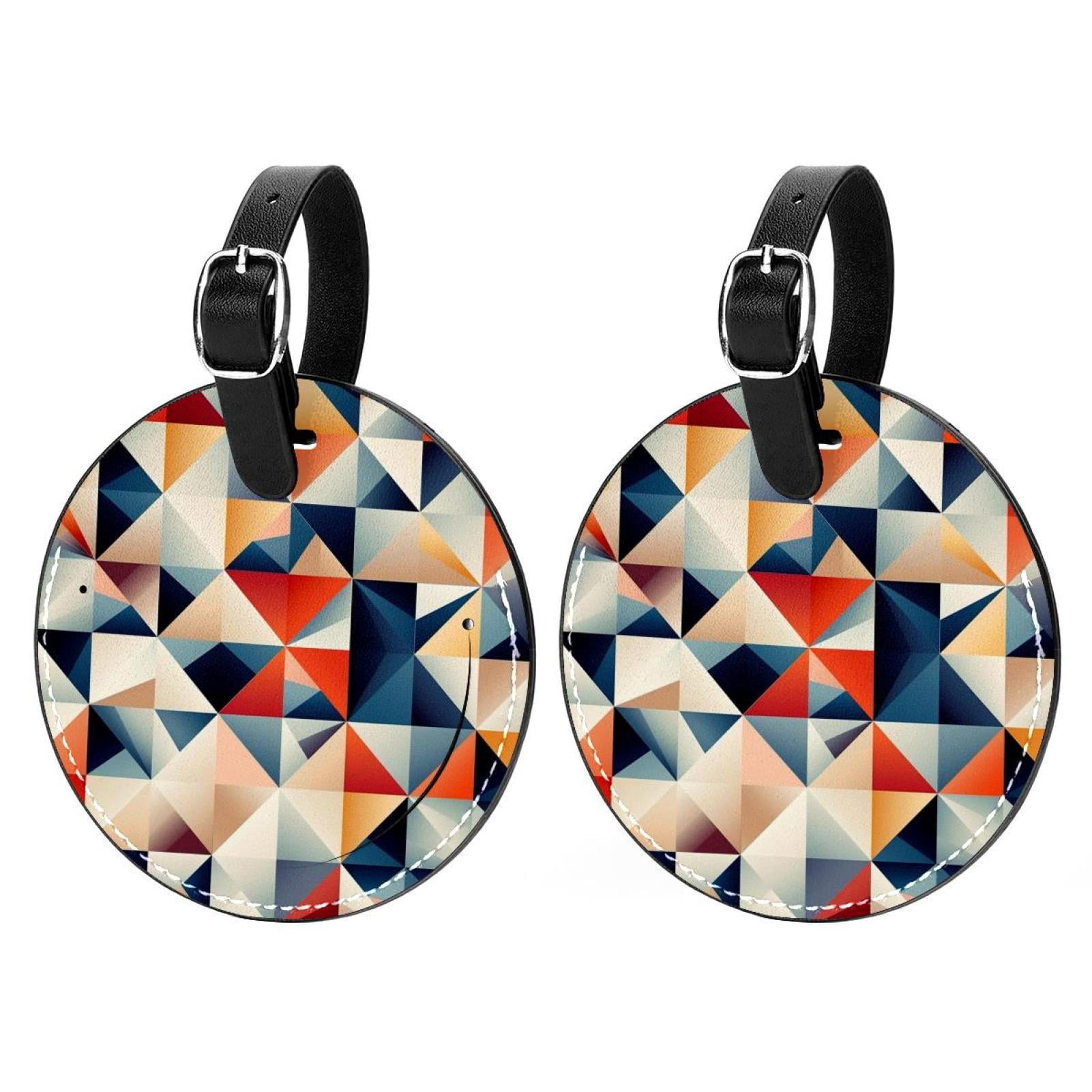 Geometric Cube 2Pcs PU Leather Round Luggage Tags with Privacy Cover ...