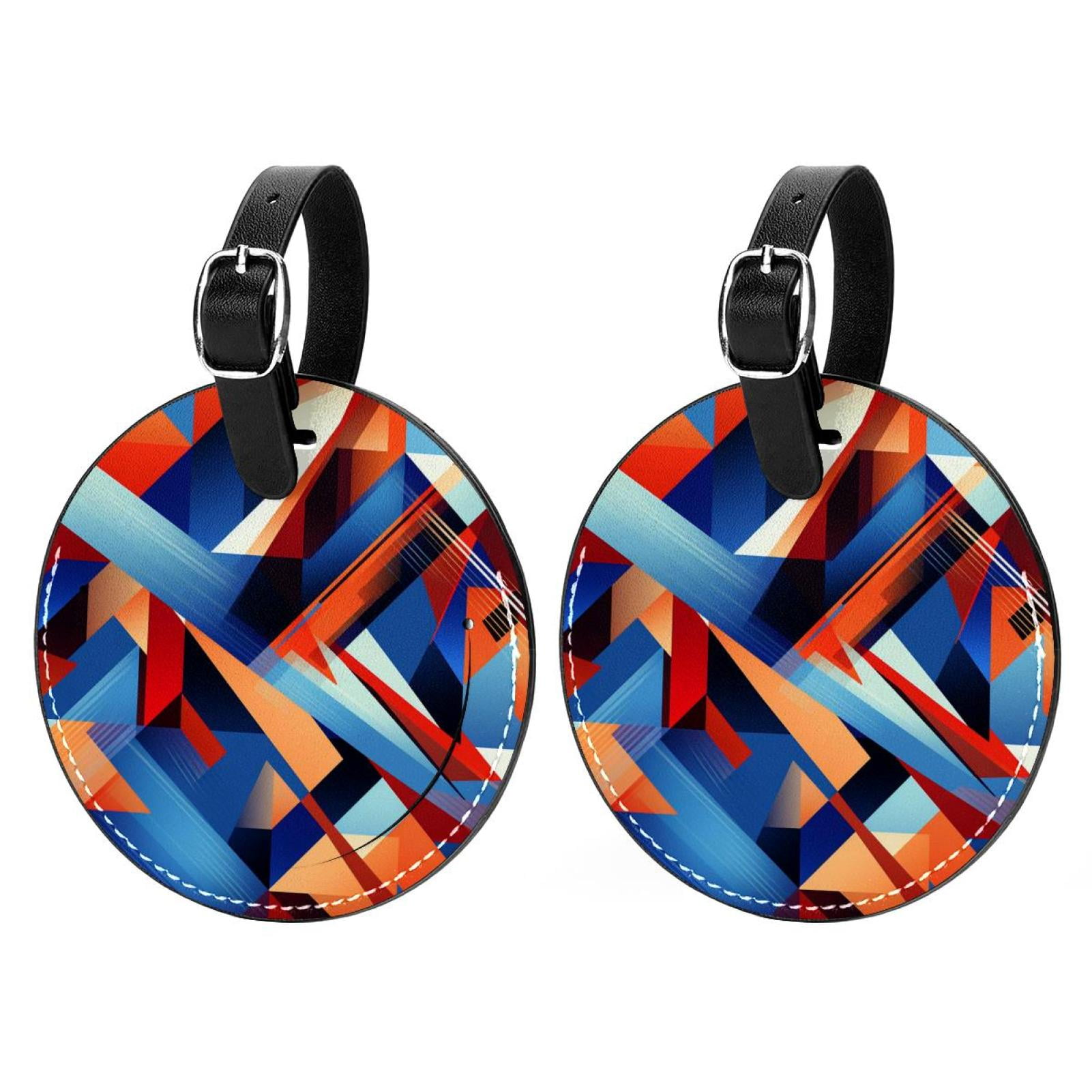 Geometric Cube 2Pcs PU Leather Round Luggage Tags with Privacy Cover ...