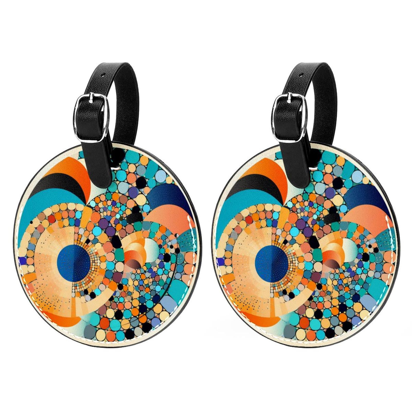 Geometric Cube 2Pcs PU Leather Round Luggage Tags with Privacy Cover ...