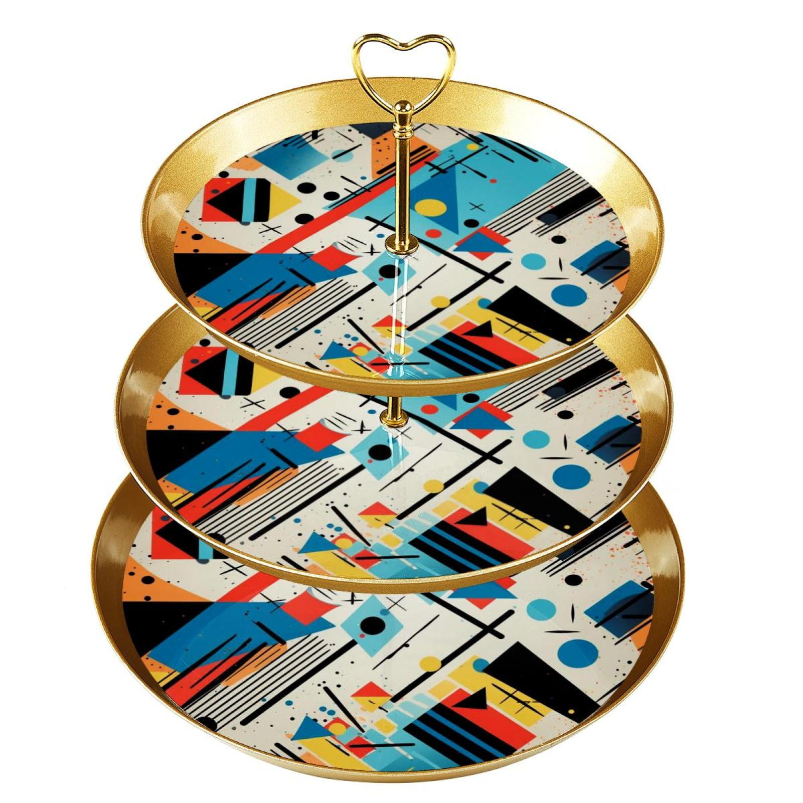 Geometric Cube 3-Tier Plastic Dessert Table Stand with Iron Pillars ...