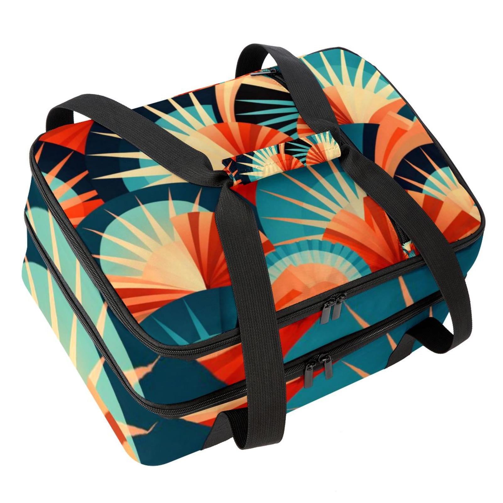 Geometric Cube Double Layered Insulated Lunch Bag with Two Compartments ...