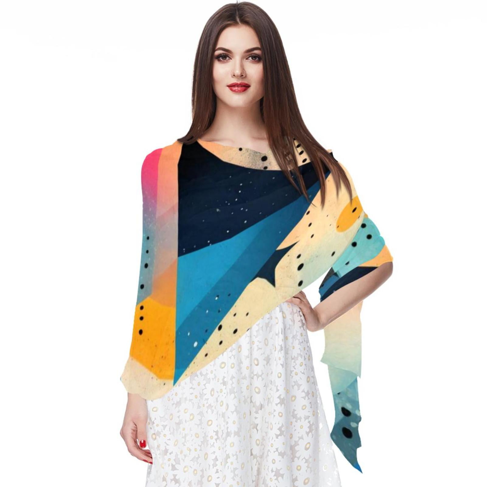 Geometric Cube Elegant Silk Scarf - Translucent Chiffon Yarn ...