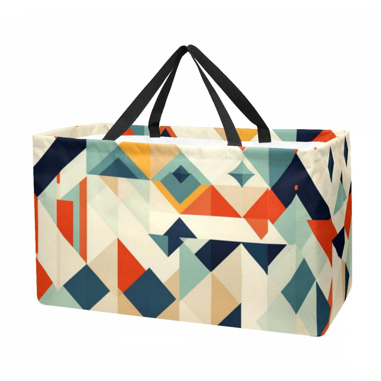 Geometric Cube Large Beach Bag with Storage Bins and Shopping Basket ...