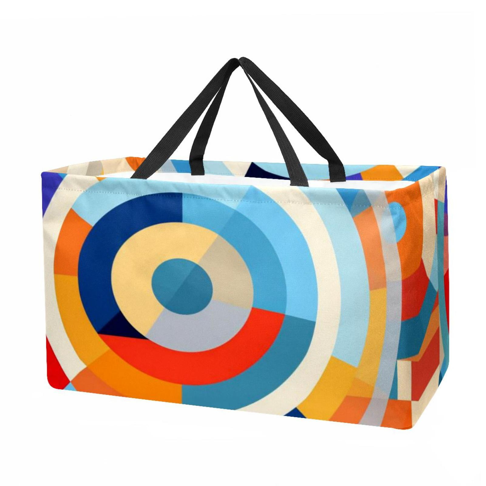 Geometric Cube Large Beach Bag with Storage Bins and Shopping Basket ...