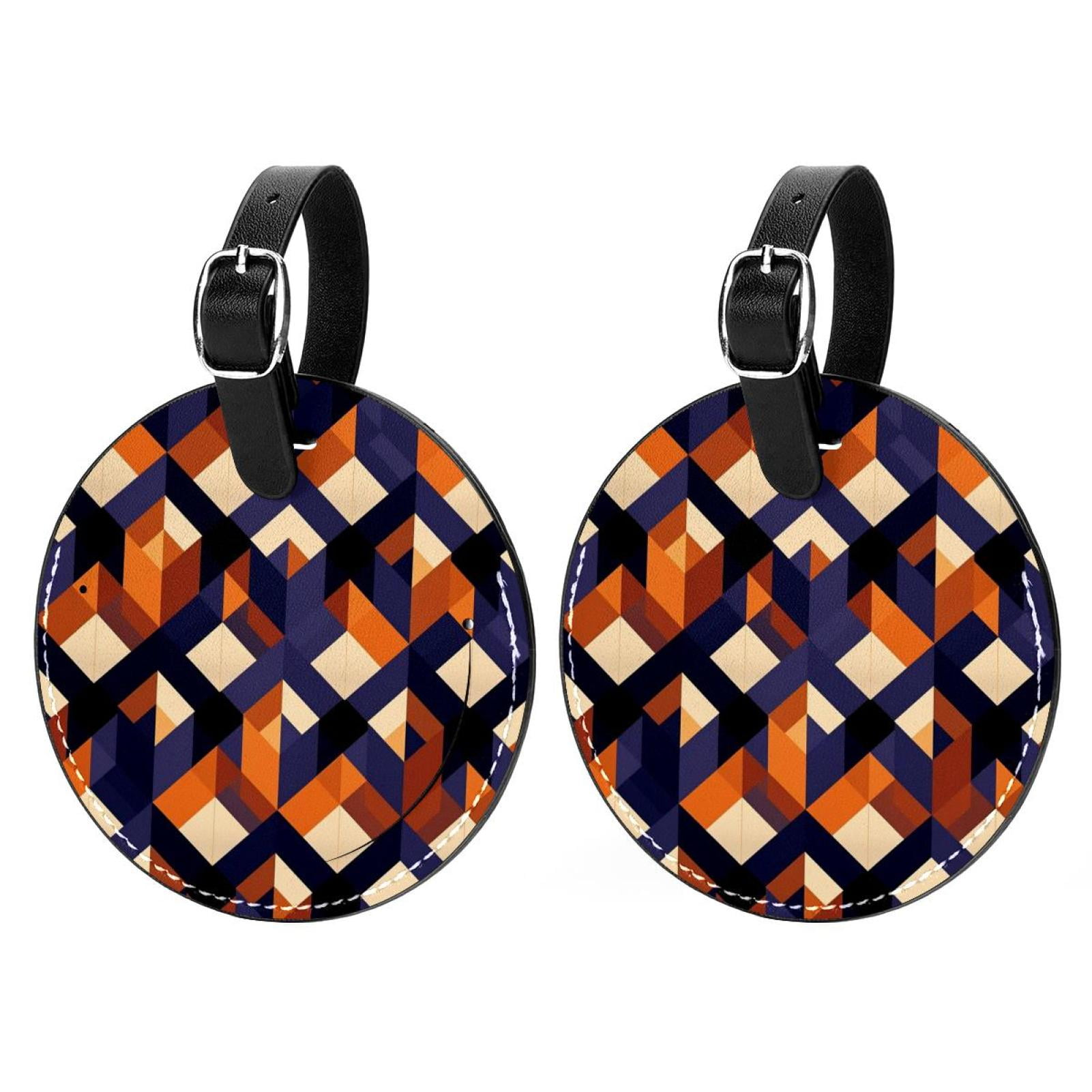 Geometric Cube Set of 2pcs PU Leather Round Suitcase Tags with Privacy ...