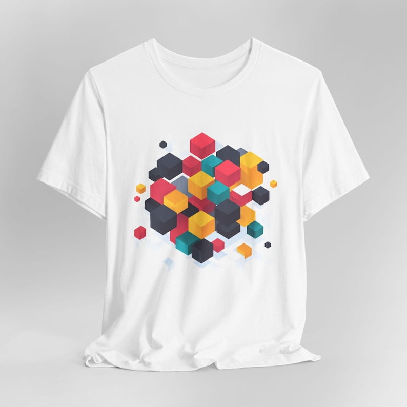 Geometric Cube Shirt – 3D Color Block Modern Abstract Art Bella Canvas ...