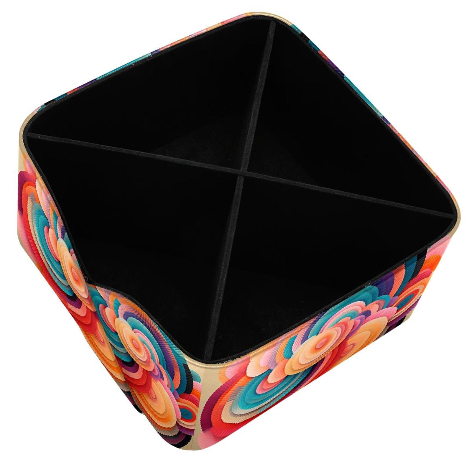 Geometric Cube Square Pen Case with 4 Compartments, Removable Dividers ...