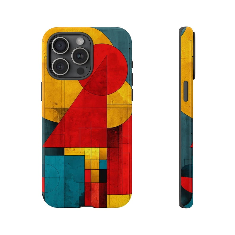 Geometric Cubist iPhone Case Red Blue Yellow Abstract Art with iPhone ...