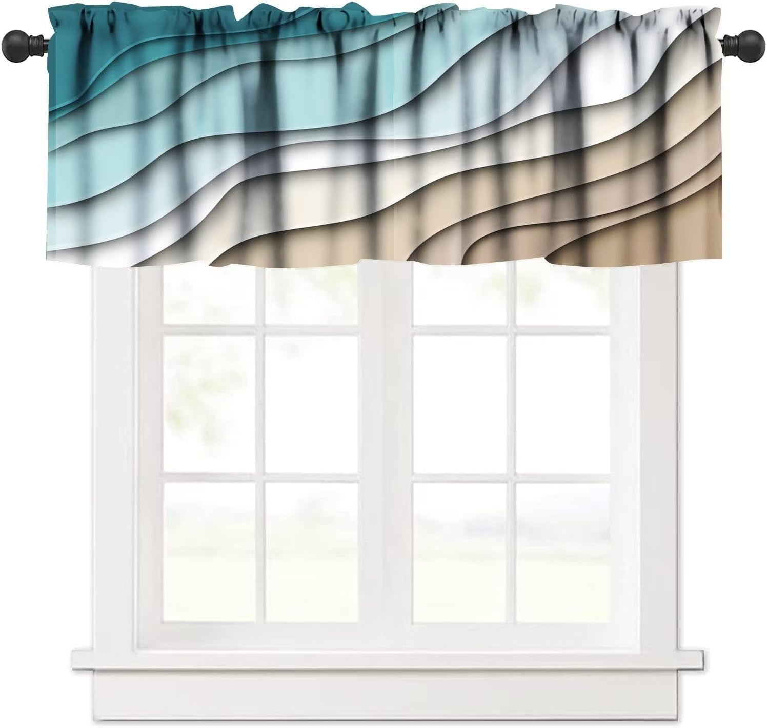 Geometric Curtain Valance Teal Blue Modern Aesthetic Brown Abstract ...