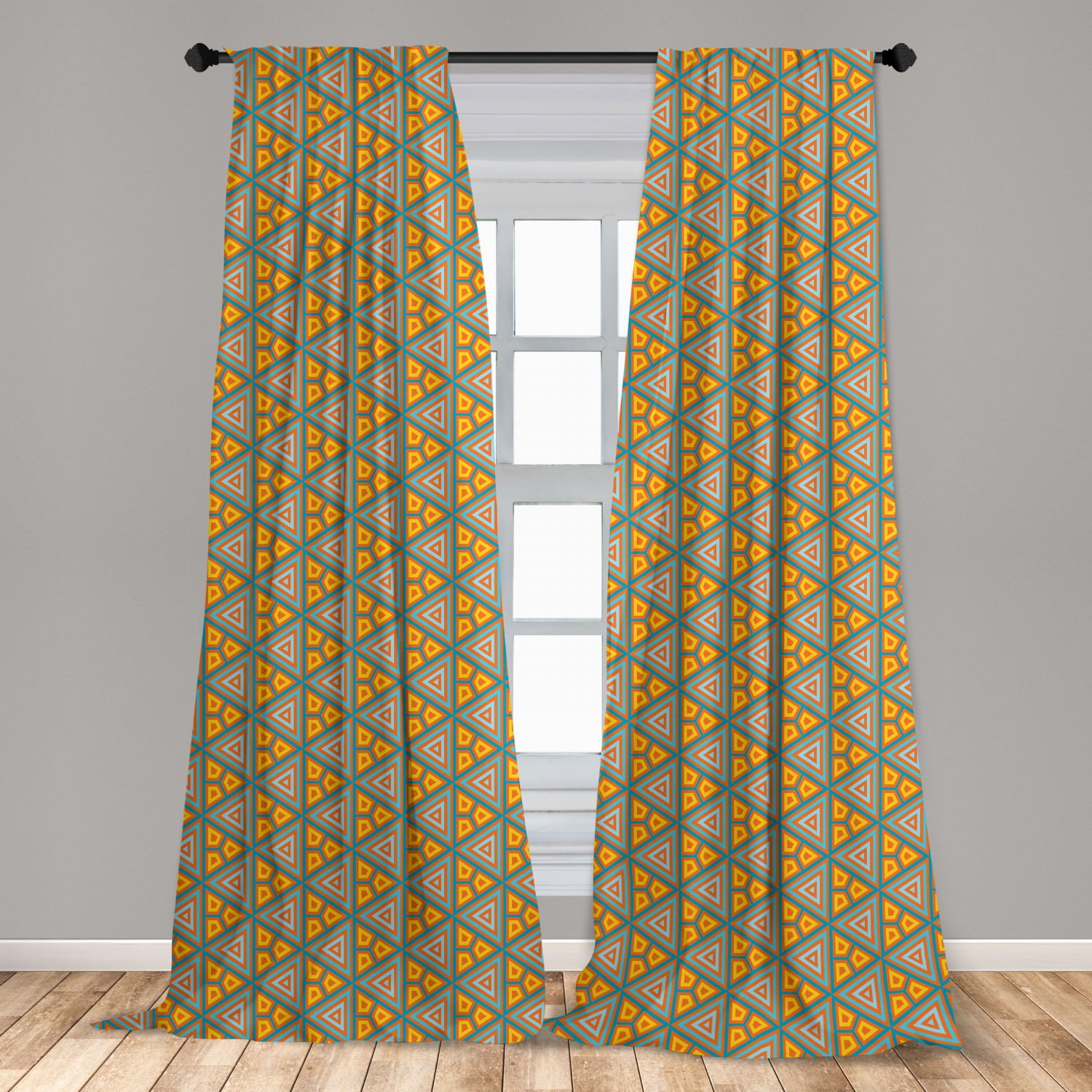 Geometric Curtains 2 Panels Set, Abstract Funky Retro Triangles ...