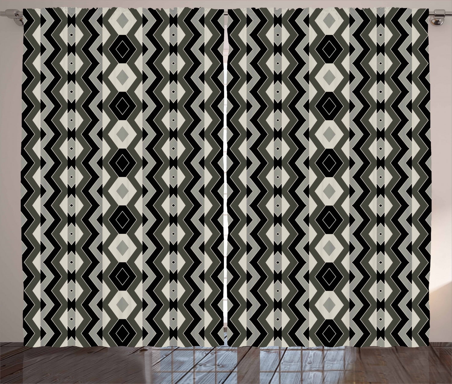 Geometric Curtains 2 Panels Set, Aztec Tribal Folk Authentic Zigzags ...