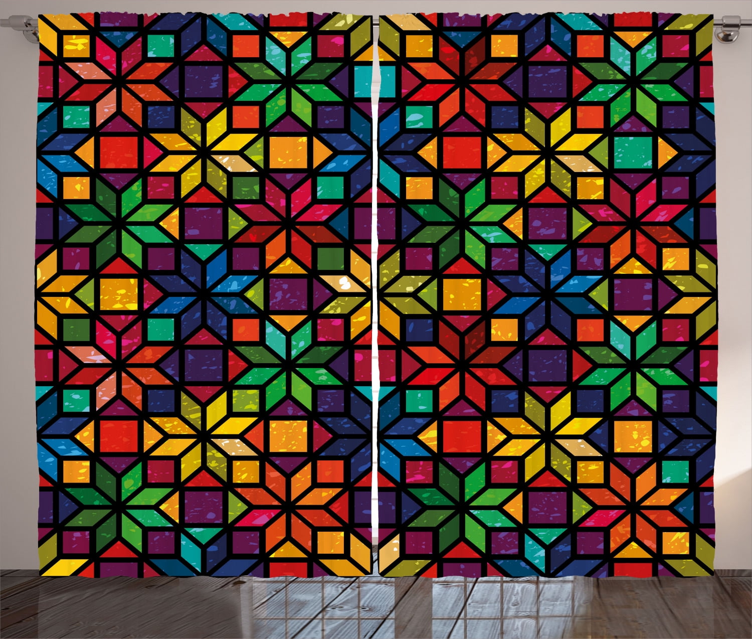 Ambesonne Geometric Curtains 2 Panel Set, Window Glass Pattern, 108" x ...