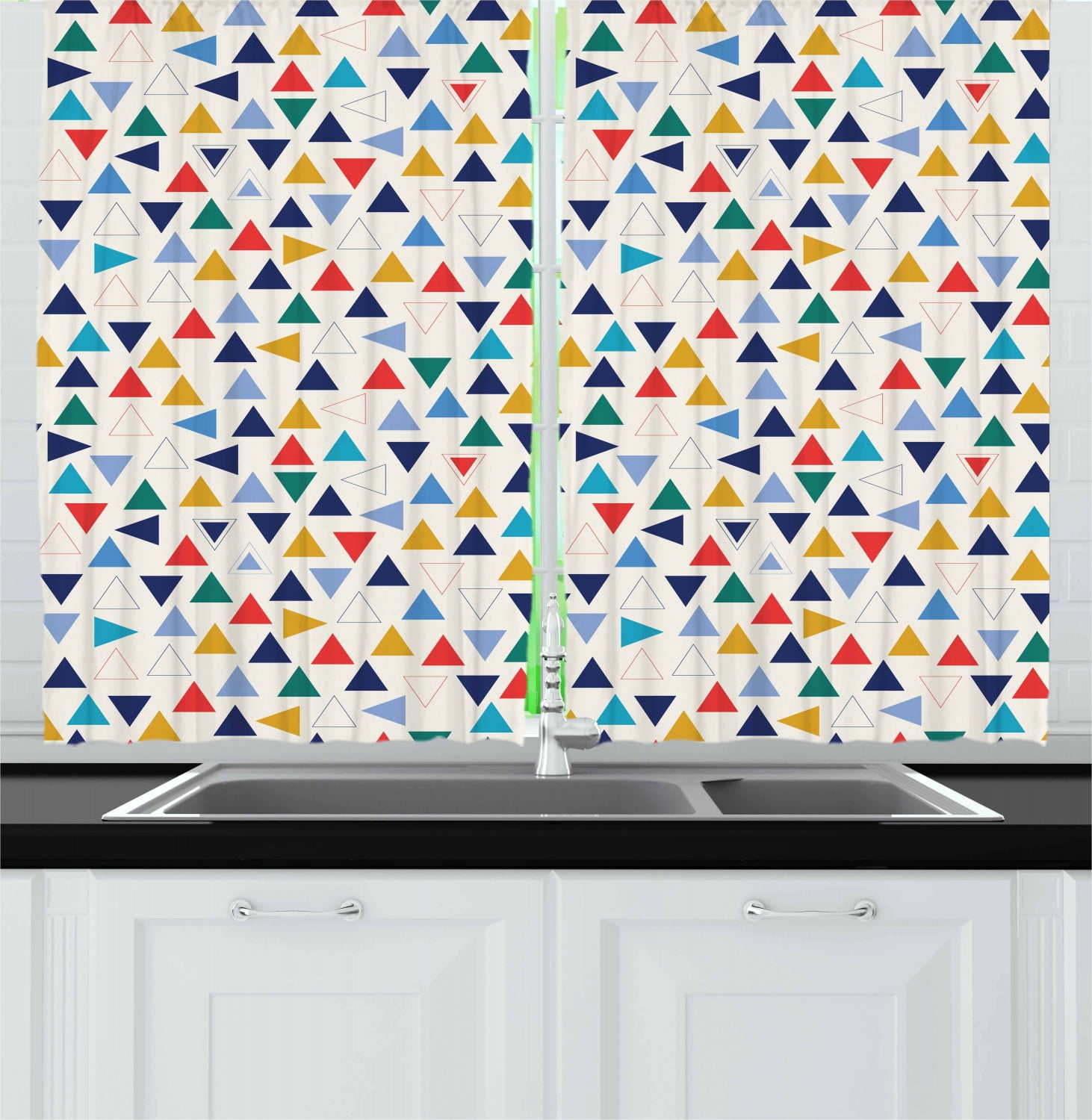 Geometric Curtains 2 Panels Set, Colorful Simplistic Triangles Contour ...