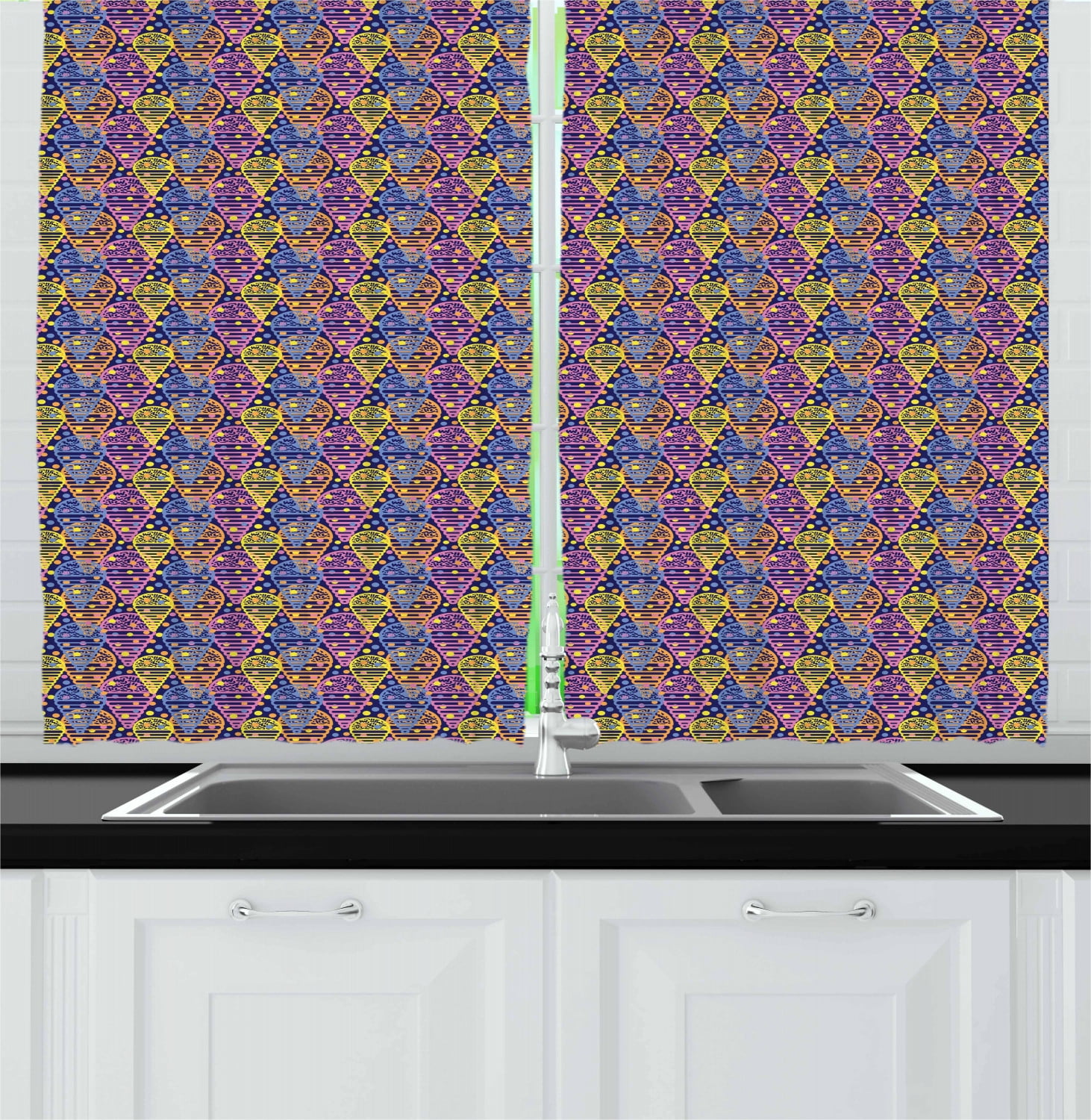Geometric Curtains 2 Panels Set, Memphis Style Eighties Inspirations in ...