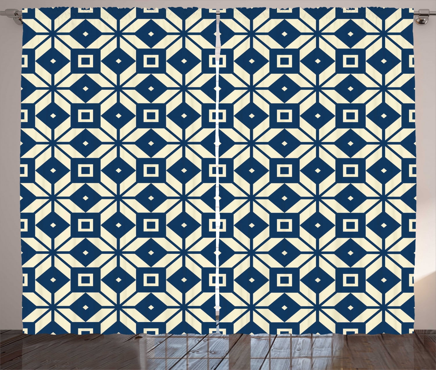 Geometric Curtains 2 Panels Set, Minimalistic Composition Vintage ...