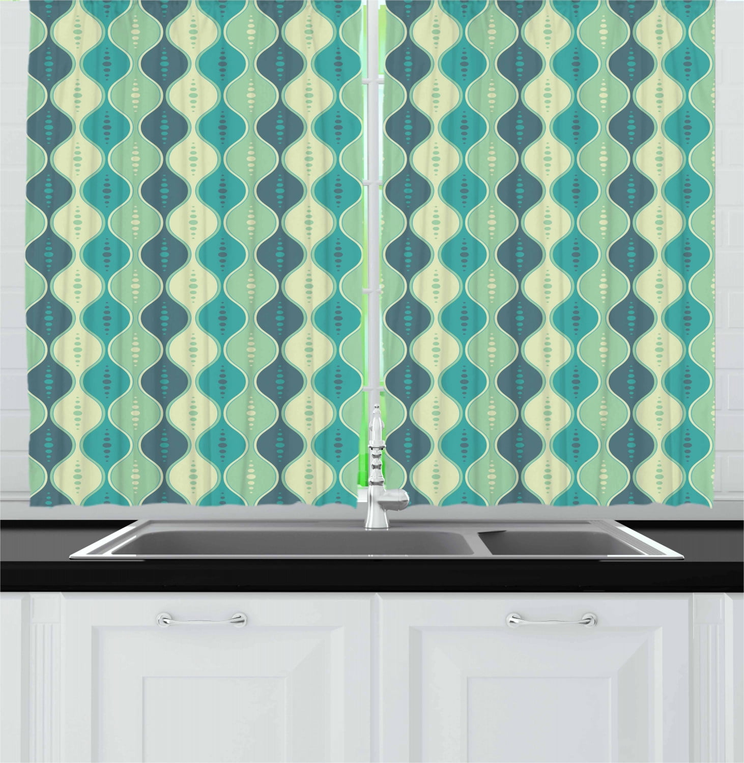 Geometric Curtains 2 Panels Set, Retro Pattern Dotted Design Oval ...