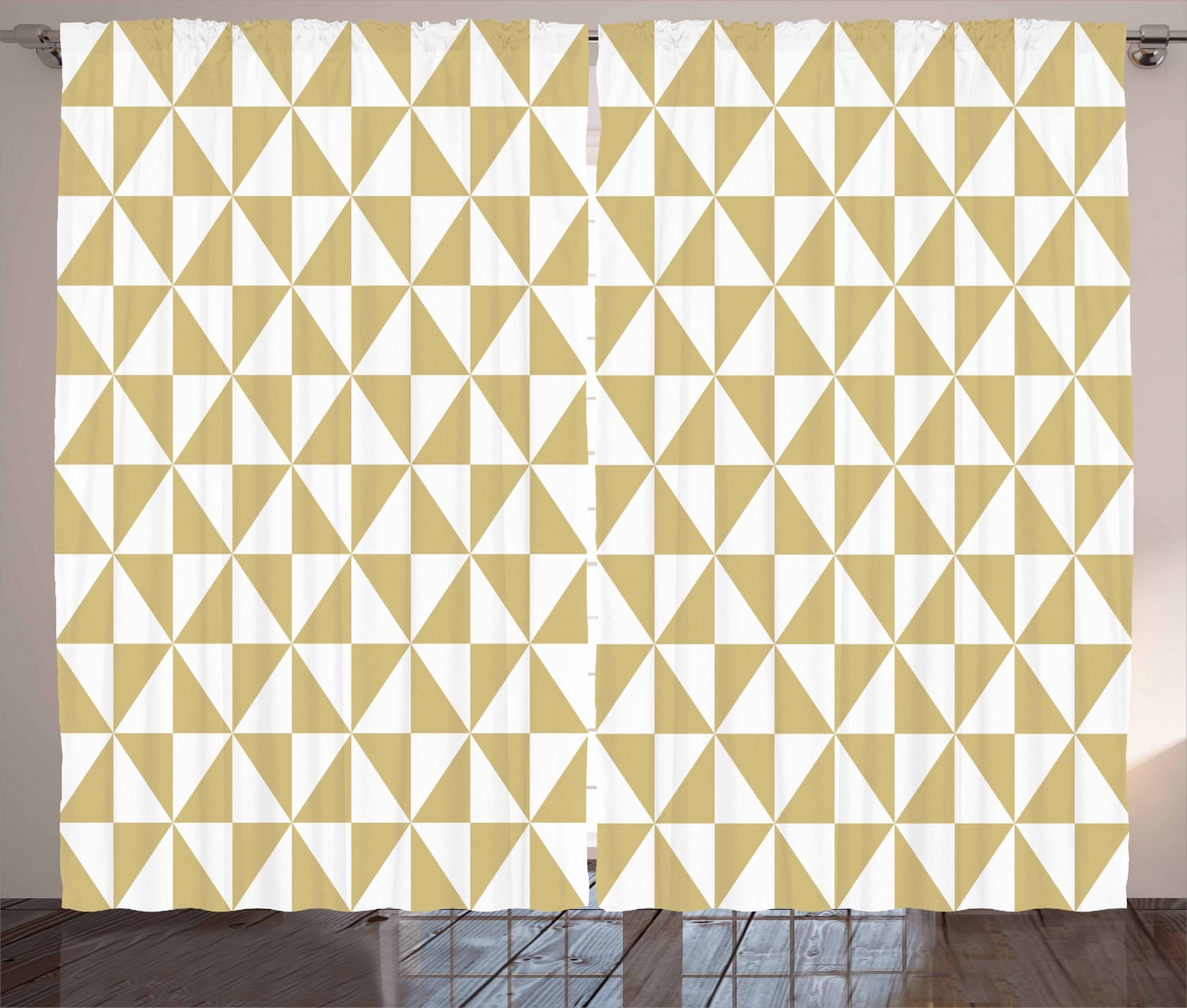 Geometric Curtains 2 Panels Set, Symmetrically Aligned Triangular ...