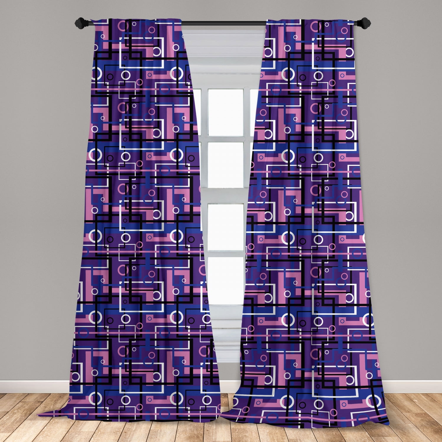 Geometric Curtains 2 Panels Set, Tangled Overlapping Different Shapes ...