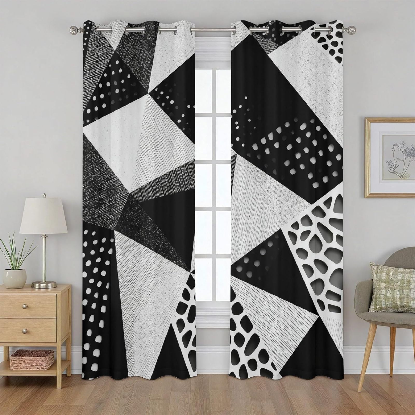 Geometric Curtains For Bedroom, Modern Abstract Drapes, Minimalist ...