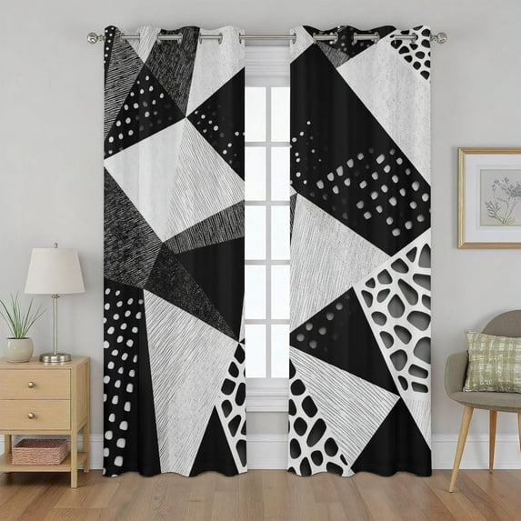 Geometric Curtains For Bedroom, Modern Abstract Drapes, Minimalist ...